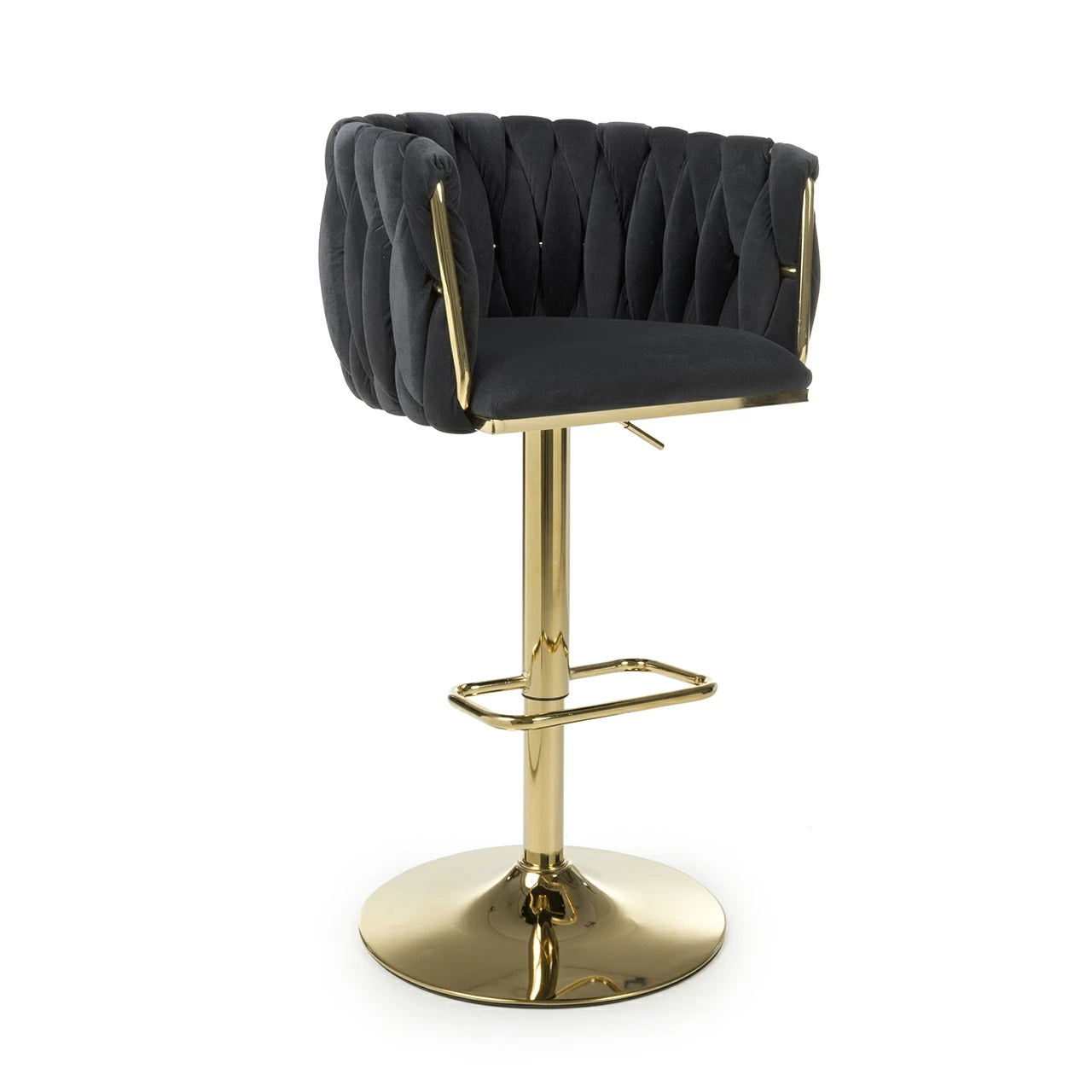 Lorne Luxury Black & Gold Velvet Bar Stool Adjustable Gold Legs – Esme ...