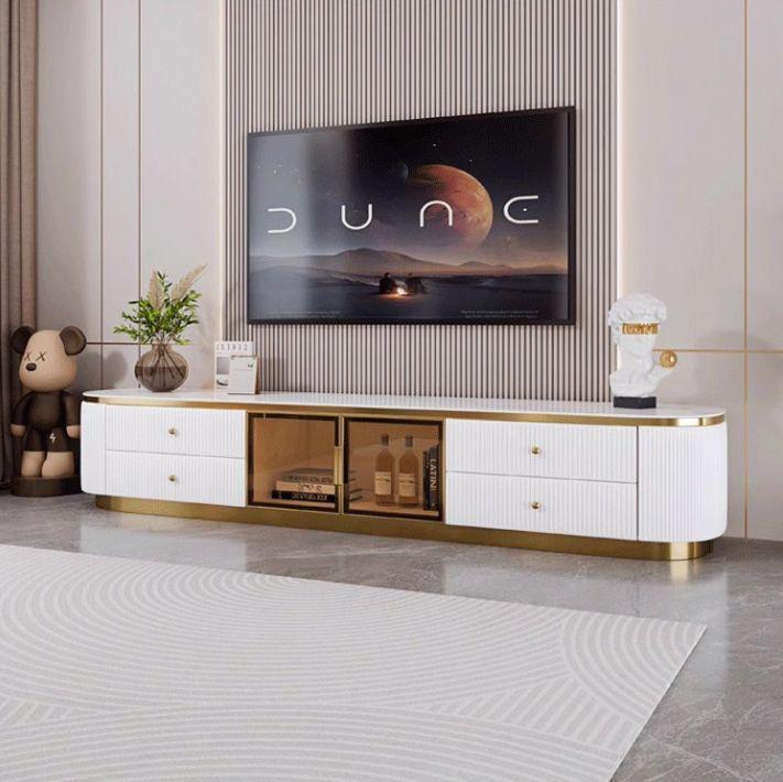 Cleo White & Gold Premium Ribbed 200cm TV Unit PRE ORDER FOR DECEMBER ...