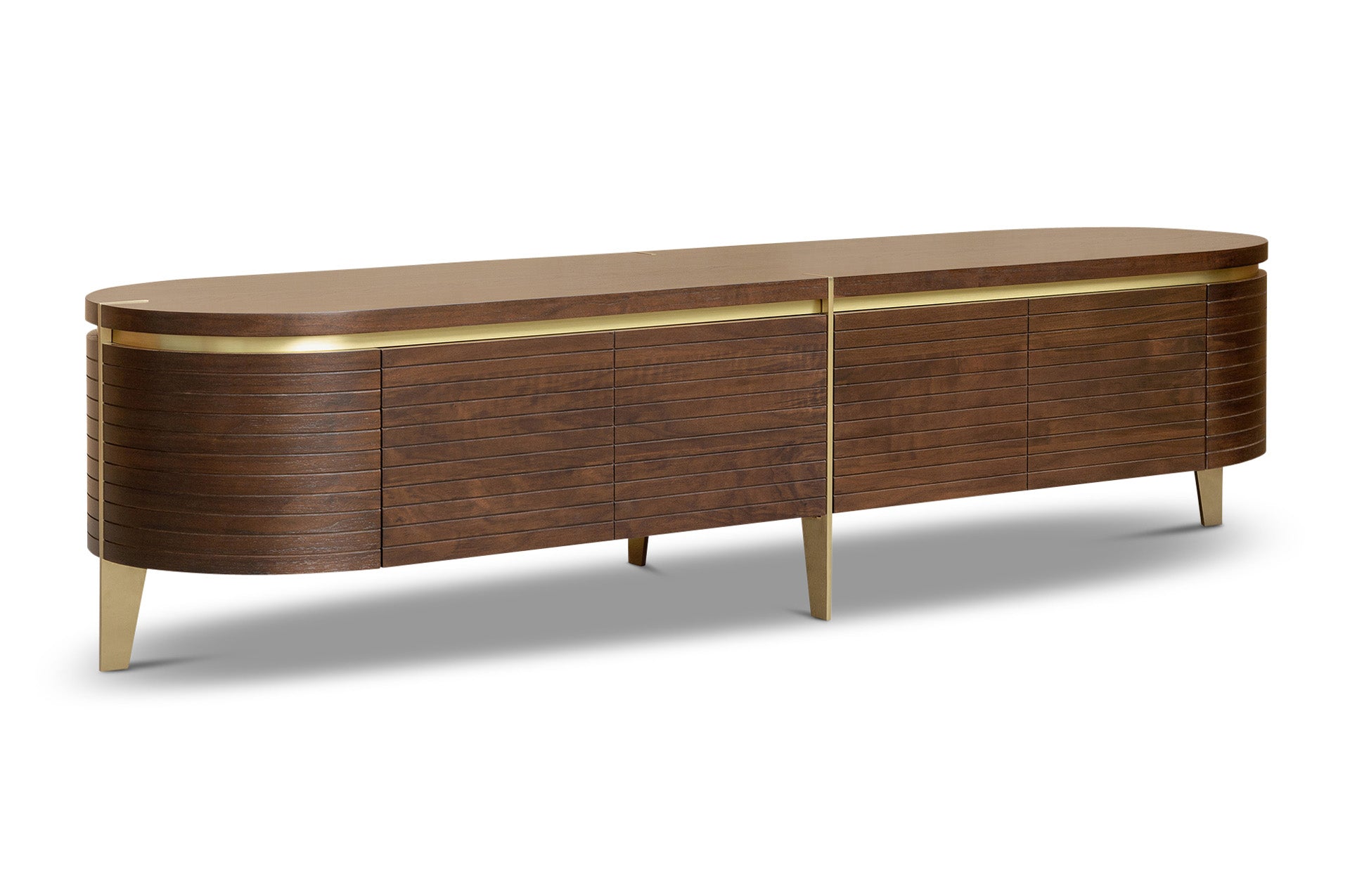 Berkeley Designs Malibu Natural Walnut Media Unit with Gold Brass Hand ...