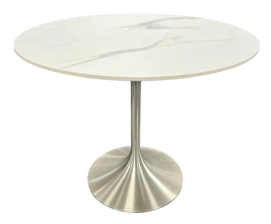 Bentley 90cm Gold Ceramic Marble Round Dining Table With Chrome Base ...