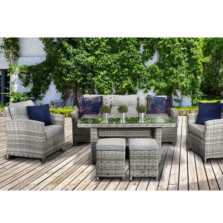 Amano Grey Rattan 3 Seater Sofa Garden Dining Set – Esme Furnishings