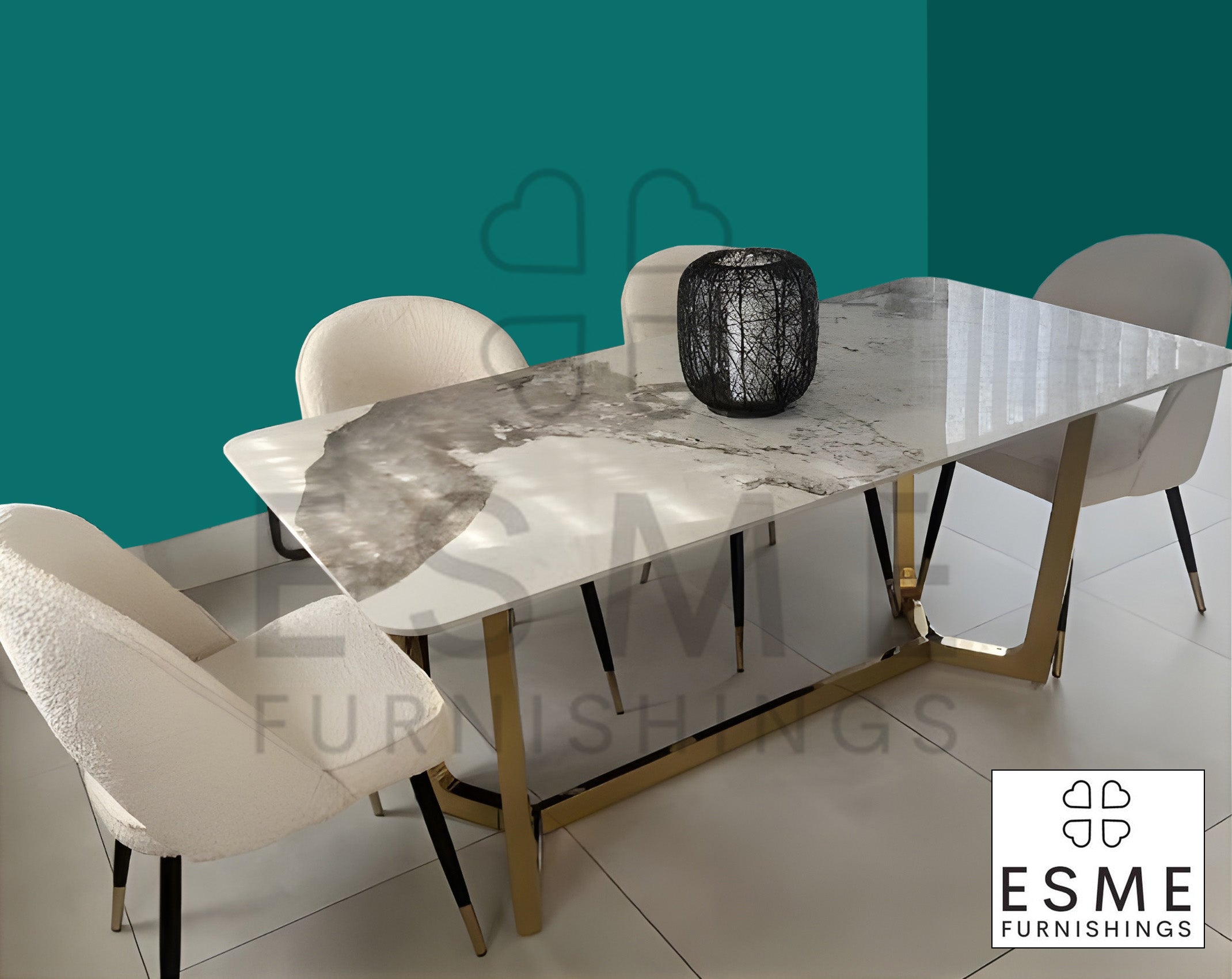 Lucien 180cm Pandora Ceramic Marble Gold Dining Table With Venice Crea ...