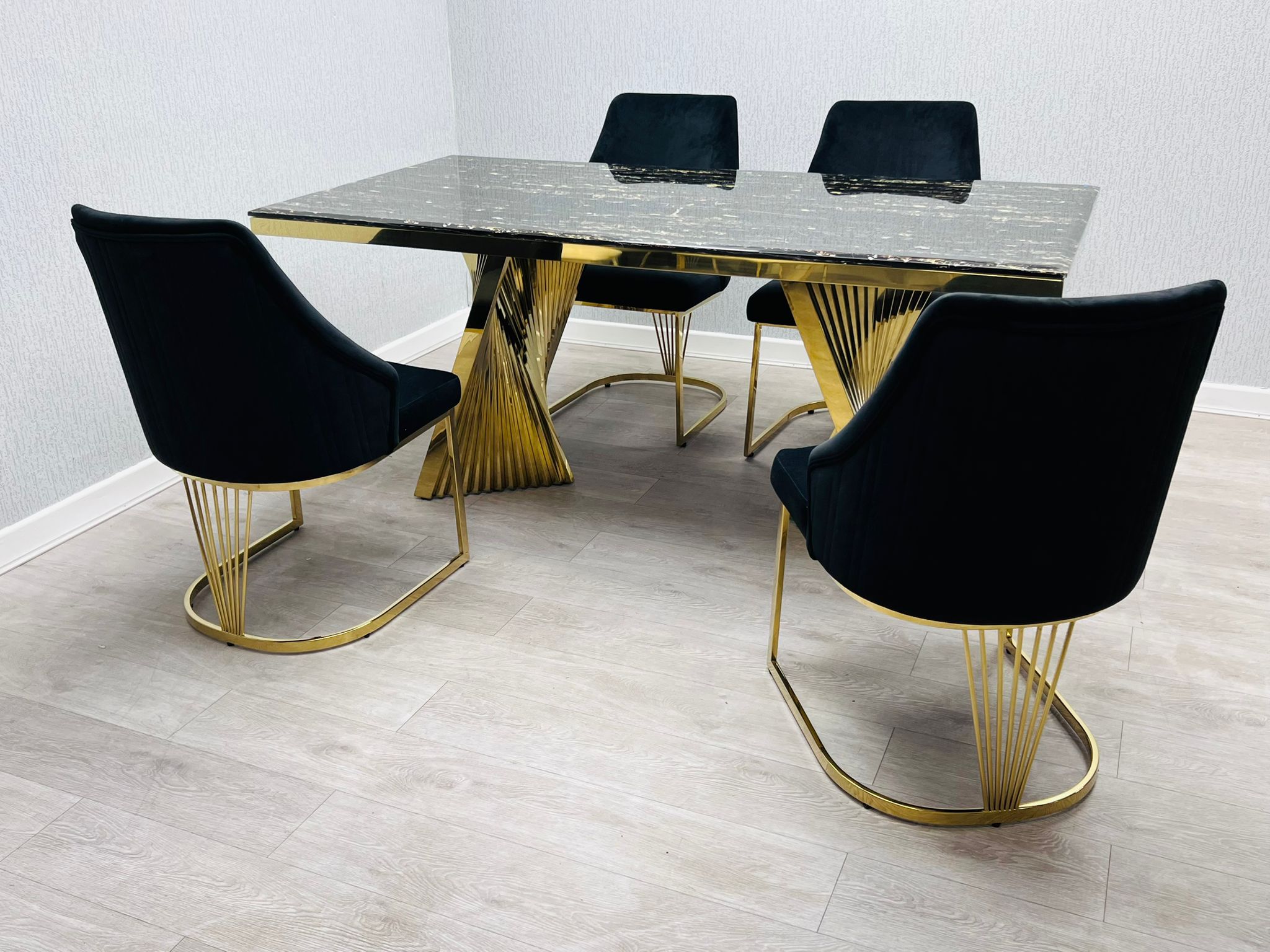Ravello 180cm Gold Dining Table With Carlton Gold Chairs In 2 Colours ...