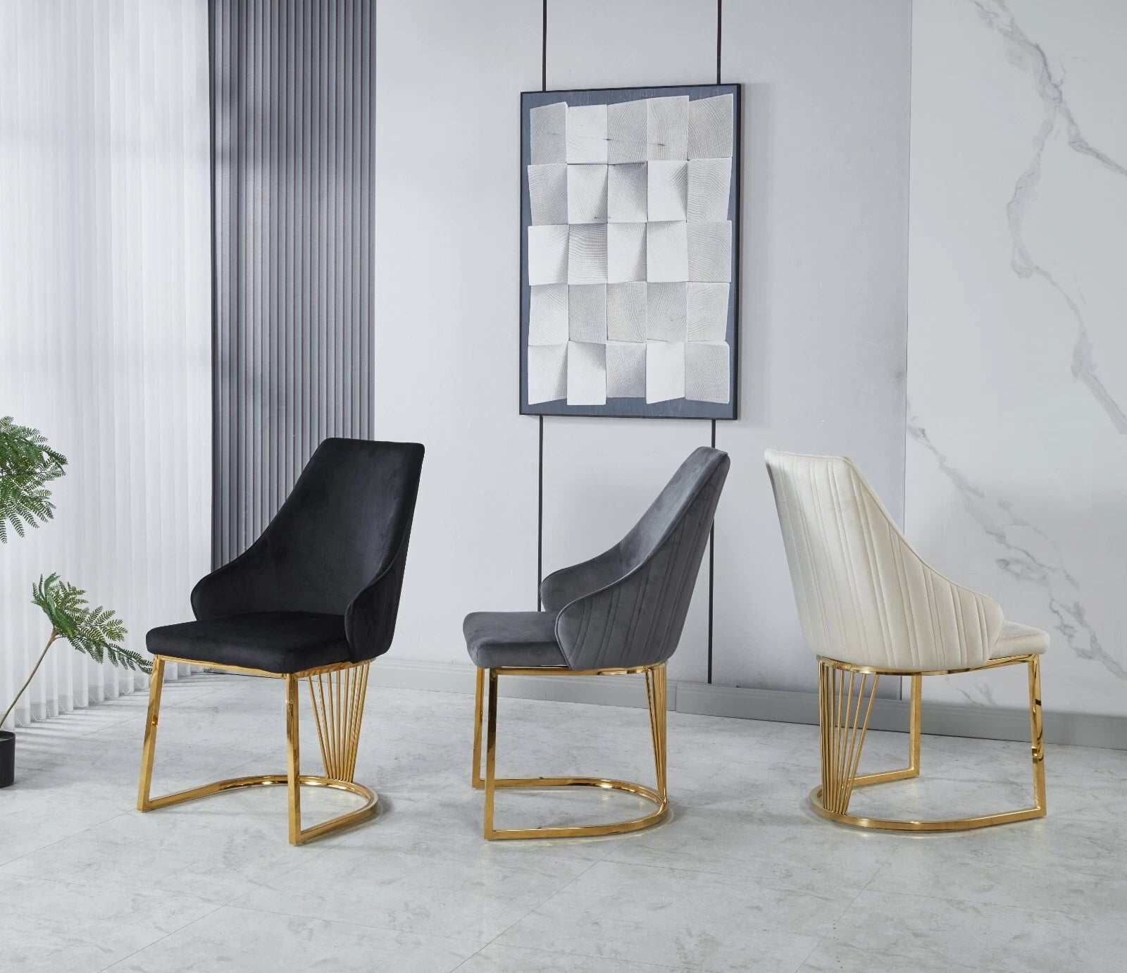 Silvain Velvet & Gold Frame Dining Chairs - Pairs - 3 Colours – Esme ...