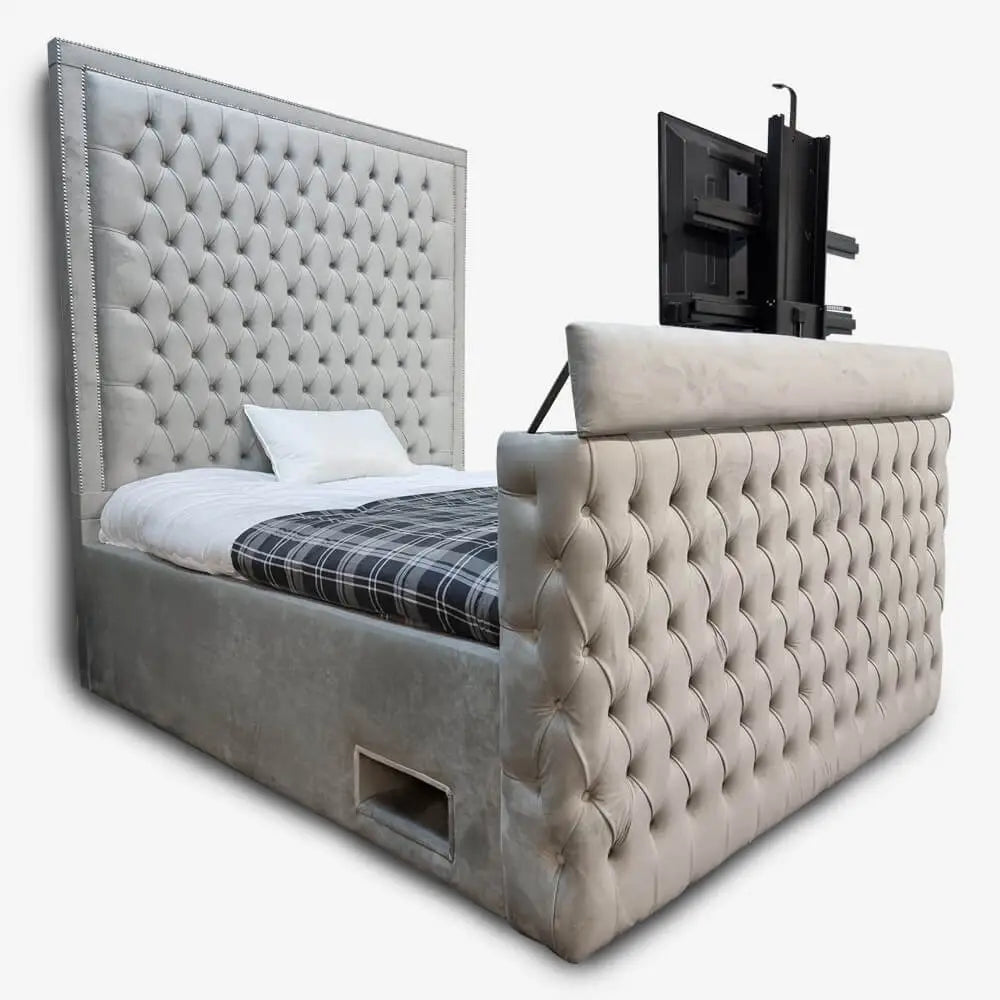 The Titan Upholstered TV Bed Plush Velvet Bed Frame – Esme Furnishings