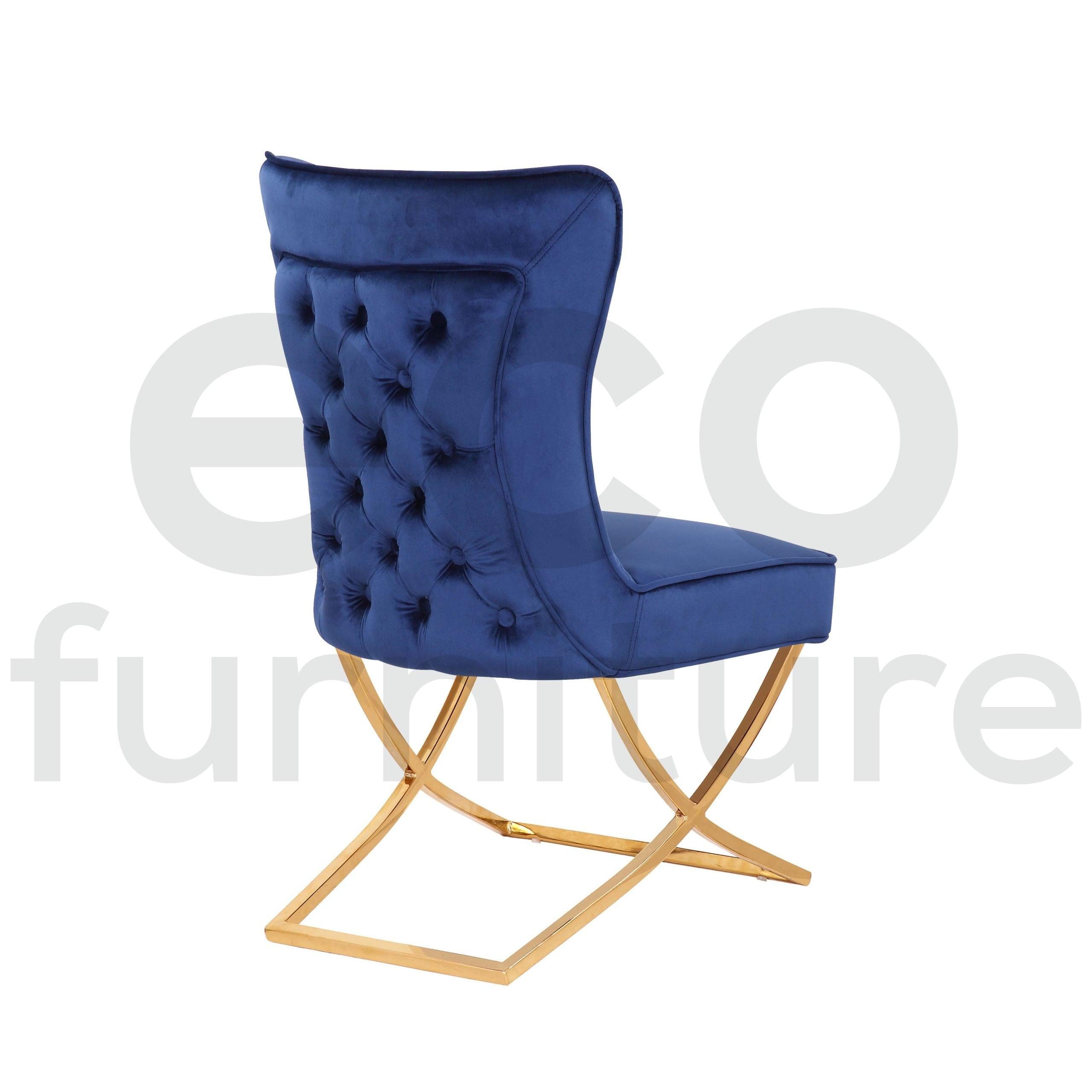 Belgravia Blue French Plush Velvet Button Back Dining Chair With Gold ...