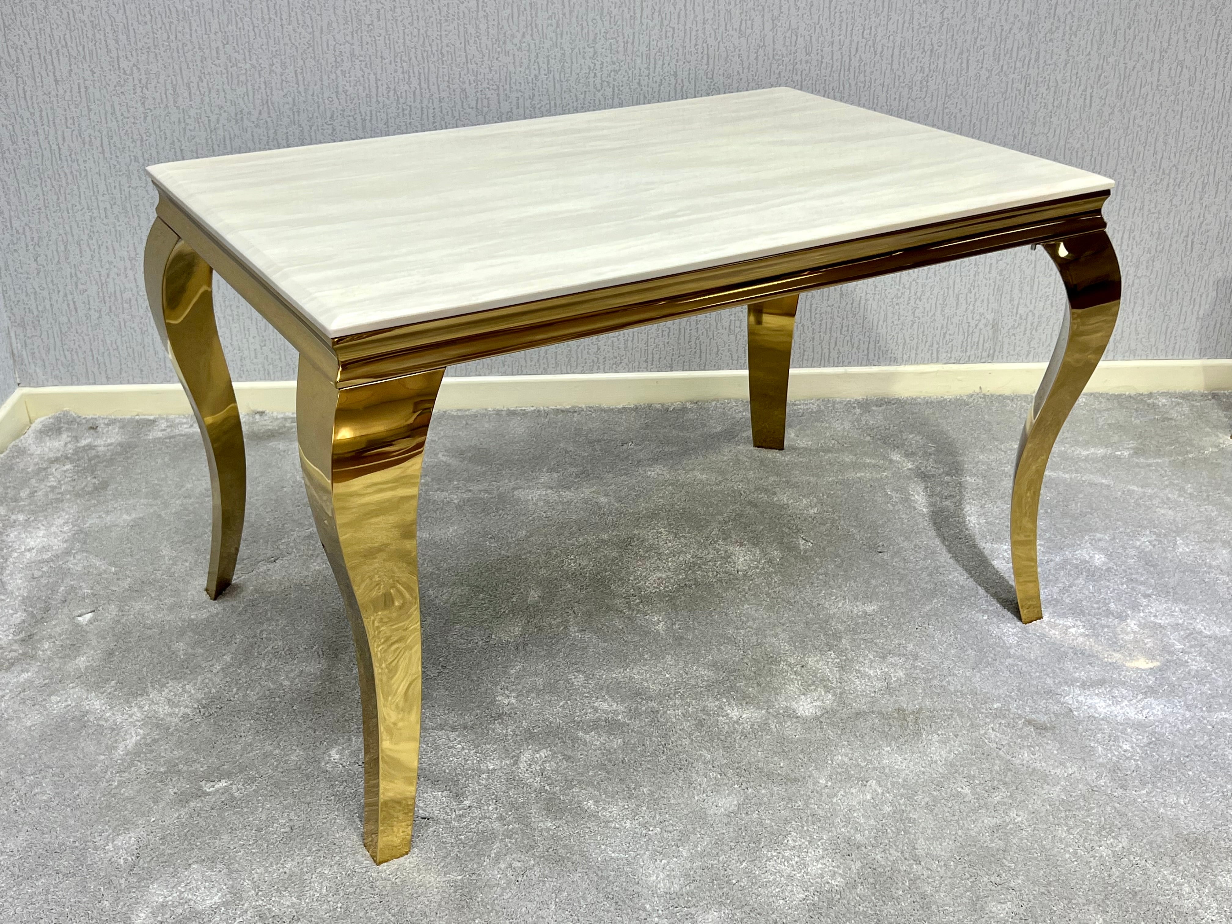 Louis Gold & Cream Marble Dining Table In 5 Sizes – Esme Furnishings