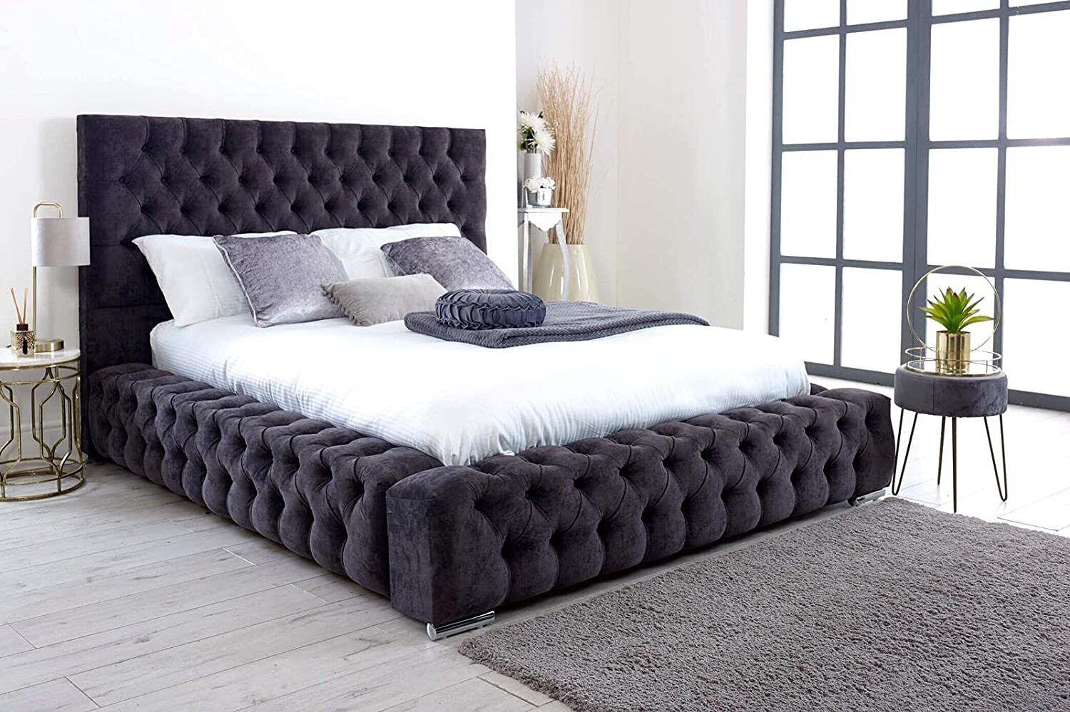 The Mayfair Upholstered Plush Velvet Button Bed Frame – Esme Furnishings